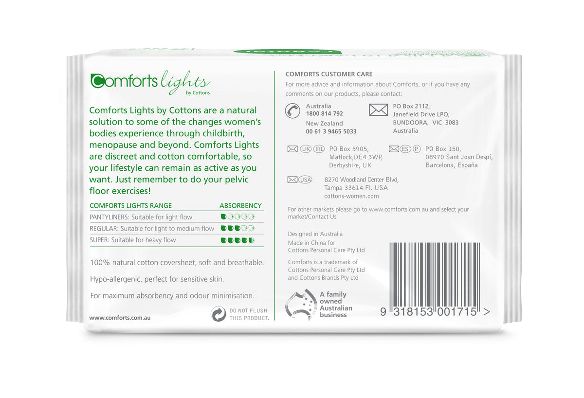 Cottons Shop | Comforts Lights Regular | Natural Incontinence Pads